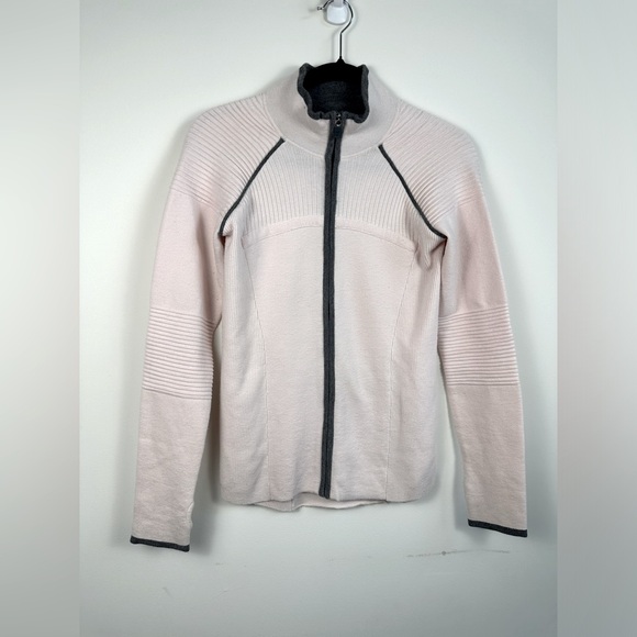 Title nine | Sweaters | Title Nine Wool Full Zip Pink Grey Sweater ...